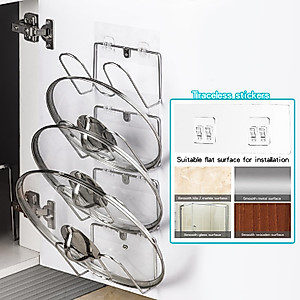 YQh Cabinet Door Pot Lid Rack, Kitchen Wall Pot Lid Organizer Set of 4, Lid Holder, 304 Stainless Steel Storage Rack for Pot Lids, Chopping Boards