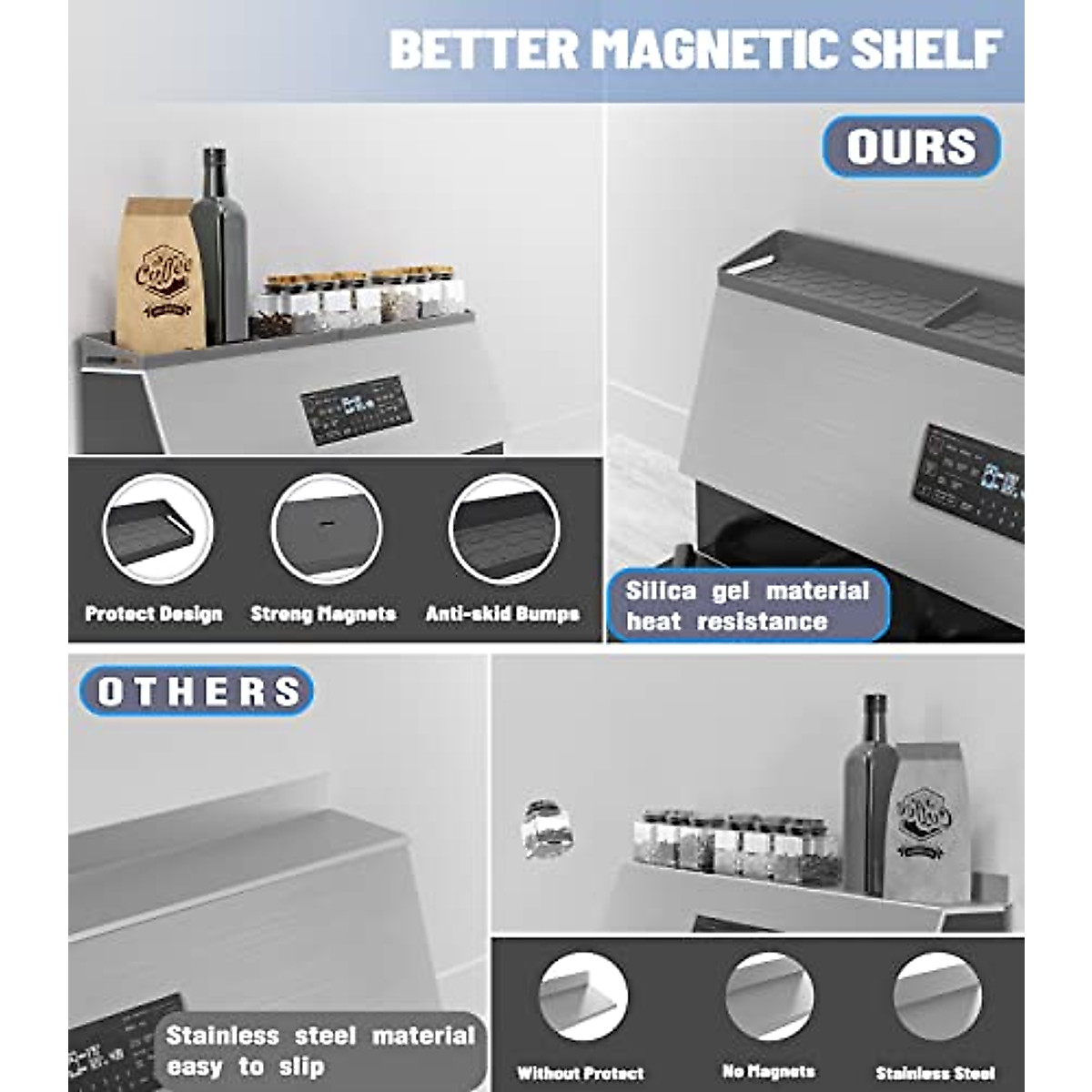 Winkriad Silicone Magnetic Stove Top Shelf 30 Inches Over Stove Spice Rack Shelf for Back of Stove Organizer Shelf for Stove Top Space Saver Stove Storage Shelf for Kitchen (Gray)