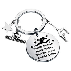 WSNANG Gymnastics Team Gifts Jump Off The Beam Flip Off The Bars Follow Your Dreams Reach For The Stars Keychain (Reach for the Stars KC)