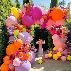 Pink Yellow Balloon Garland Hot Pink Matte Orange Pastel Purple Yellow Double Stuffed Lavender Balloon Arch Kit Latex Party for Baby Shower Birthday Wedding Flamingo Party