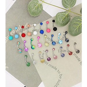 EVELICAL 24Pcs 14G Stainless Steel Belly Button Rings for Women Screw Navel Bars Body Piercing Jewelry Set Style 2