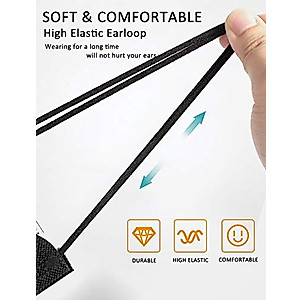 Pack of 50 Disposable Face Mask 3-Ply Breathable & Comfortable Safety Mask, Protective Masks for Indoor and Outdoor - Individually Wrapped (Black Mask)