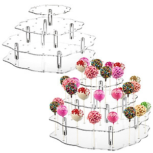 WUWEOT 2 Pack Cake Pop Display Stand, 72 Hole Lollipop Sticks Holder, 4 Tier Acrylic Clear Candy Shelf for Weddings, Baby Showers, Birthday Parties, Anniversaries, Halloween, Christmas, Candy