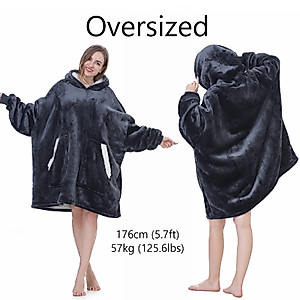 Kipswiza Oversized Sherpa Blanket Hoodie for Adult Women Men Teen - Thick Warm Wearable Hooded Sweatshirt Blanket Black