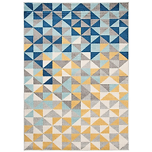 TAPISO Lazur Area Rug Teenager Geometric Small Triangles Grey Yellow Blue Living Room Bedroom Durable Resistant Carpet Size - 6x9 ft (180x270 cm)