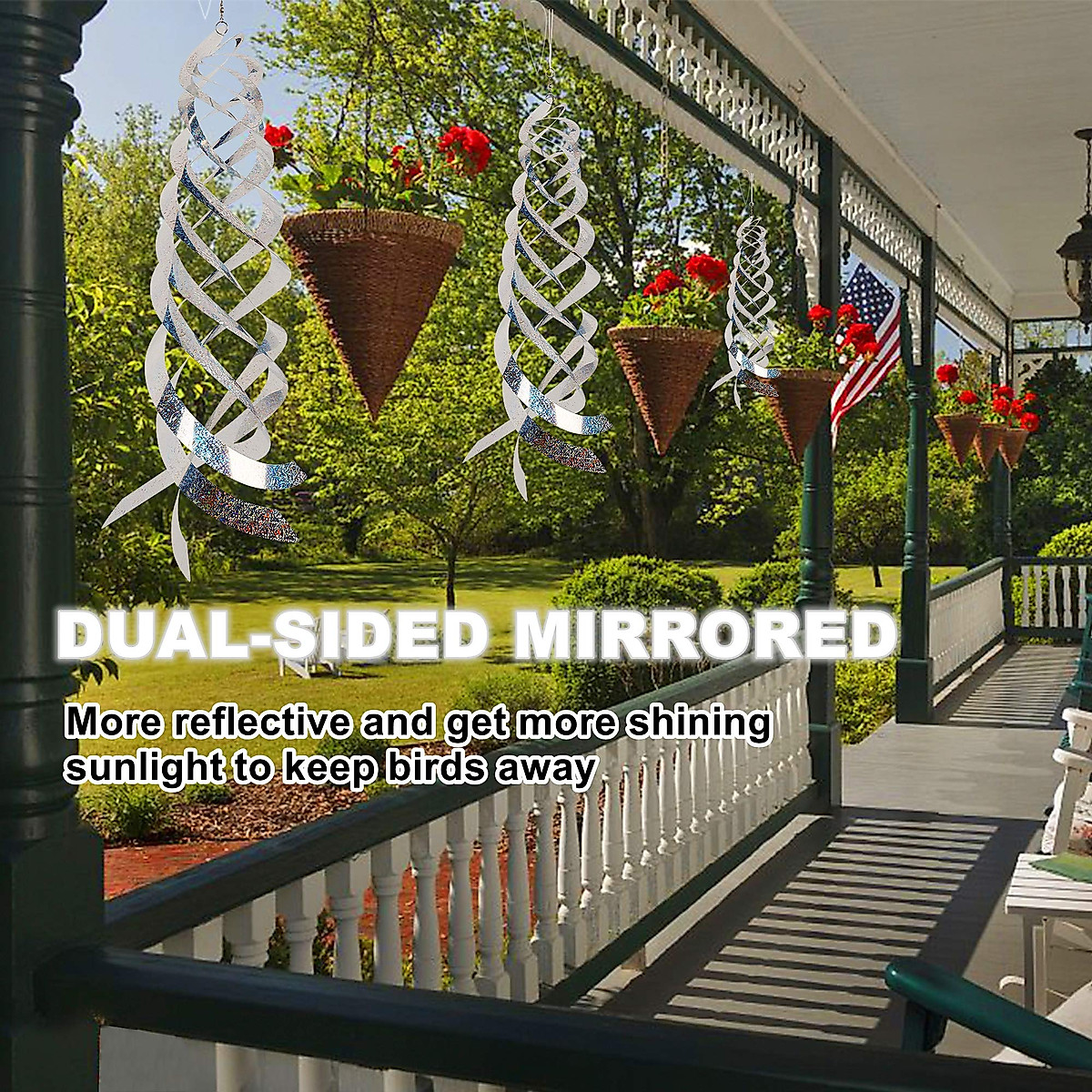 Hausse 30 Pack Reflectors Scare Rods & 6 Pack Spiral Reflectors Silver Mylar Spinner