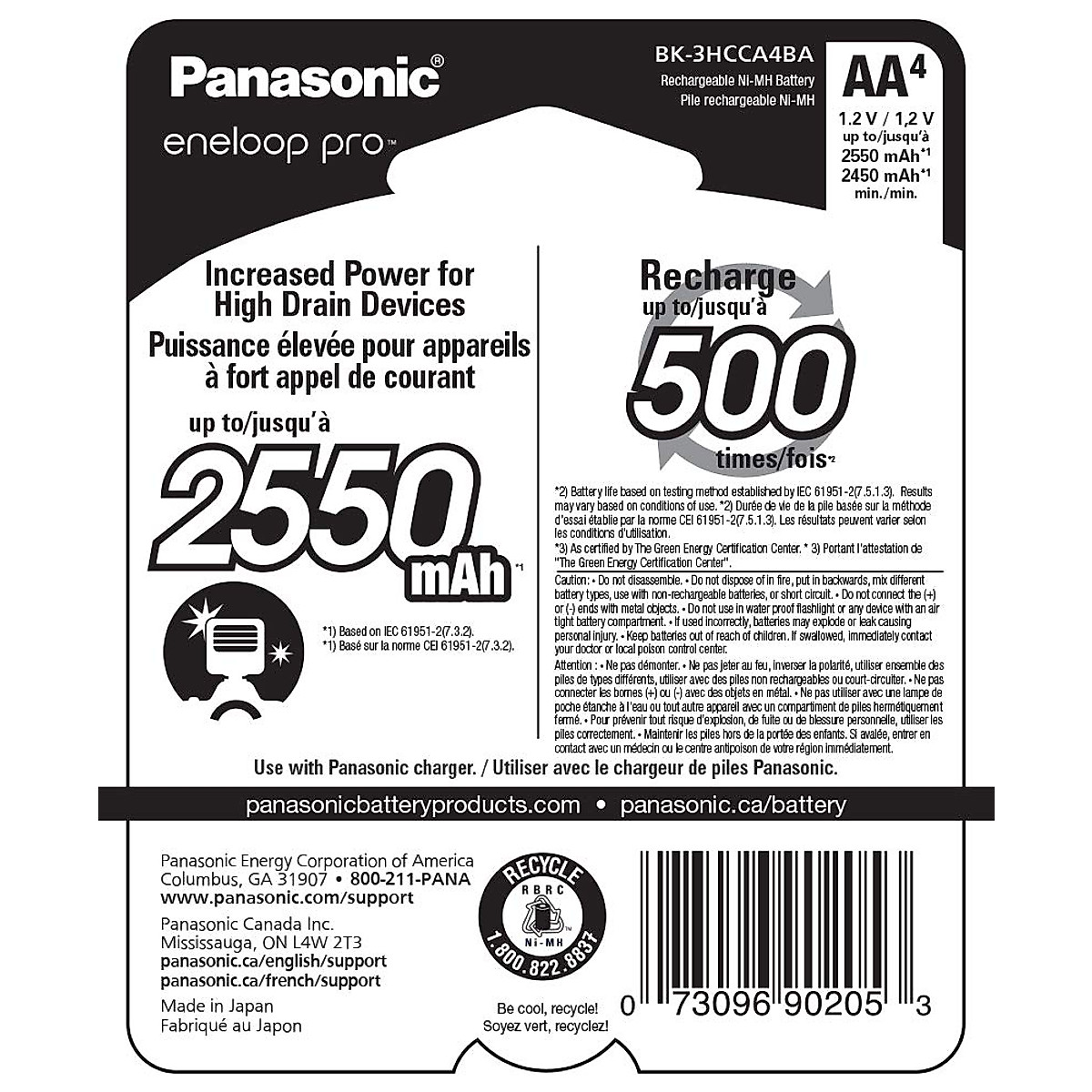 Eneloop Panasonic K-KJ55KHC4BA Advanced 4 Hour Quick Battery Charger with 4AA pro Rechargeable Batteries & Panasonic BK-3HCCA4BA pro AA High Capacity Ni-MH Pre-Charged Batteries, 4 Pack