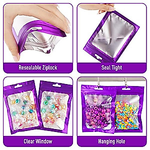 50Pcs Smell Proof Bags Resealable Bags for Food Storage 3x4Inch Packaging Bags with Clear Window Foil Pouch Ziplock Bag Self Sealing Bag for Party Favors,Lipgloss,Jewelry,Candy-Purple