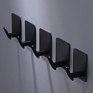DELITON 8 Pack Adhesive Towel Hooks - Bathroom Towel Hooks/Wall Hooks for Hanging Coat Robe Stick on Bathroom or Kitchen Matte Black Stainless Steel