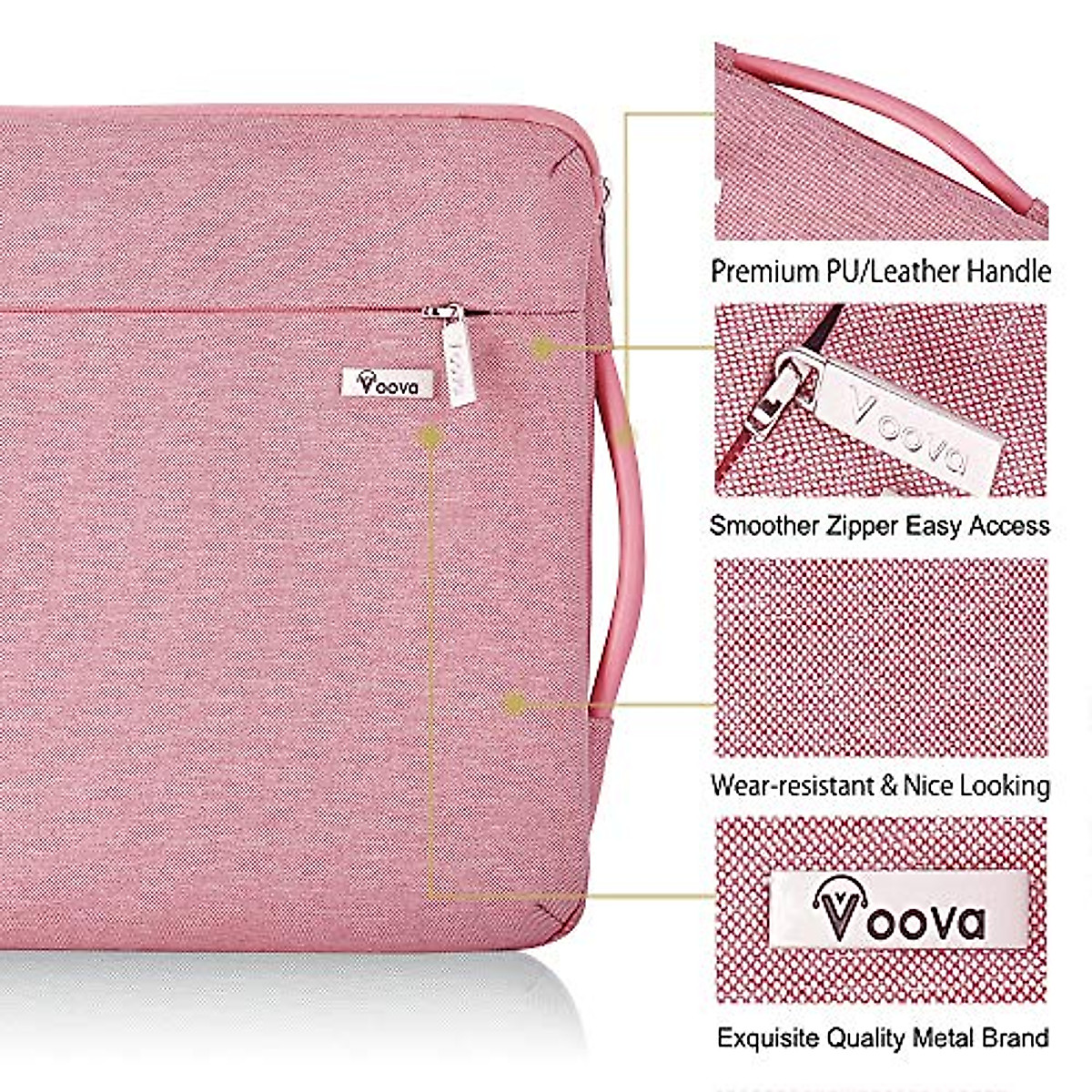 Voova Laptop Sleeve Case 15.6 Inch, 360° Protective Computer Carrying Bag Compatible with MacBook Pro 15 16 M1 Pro/Max,15-16 Inch Microsoft Hp Lenovo Dell Acer Asus Chromebook for Women Girls,Pink