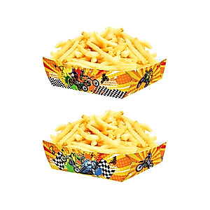 Heidaman Dirt Bike Paper Trays, 12pce, Yellow, Disposable, Motorcycle Design, Birthday Party Supplies