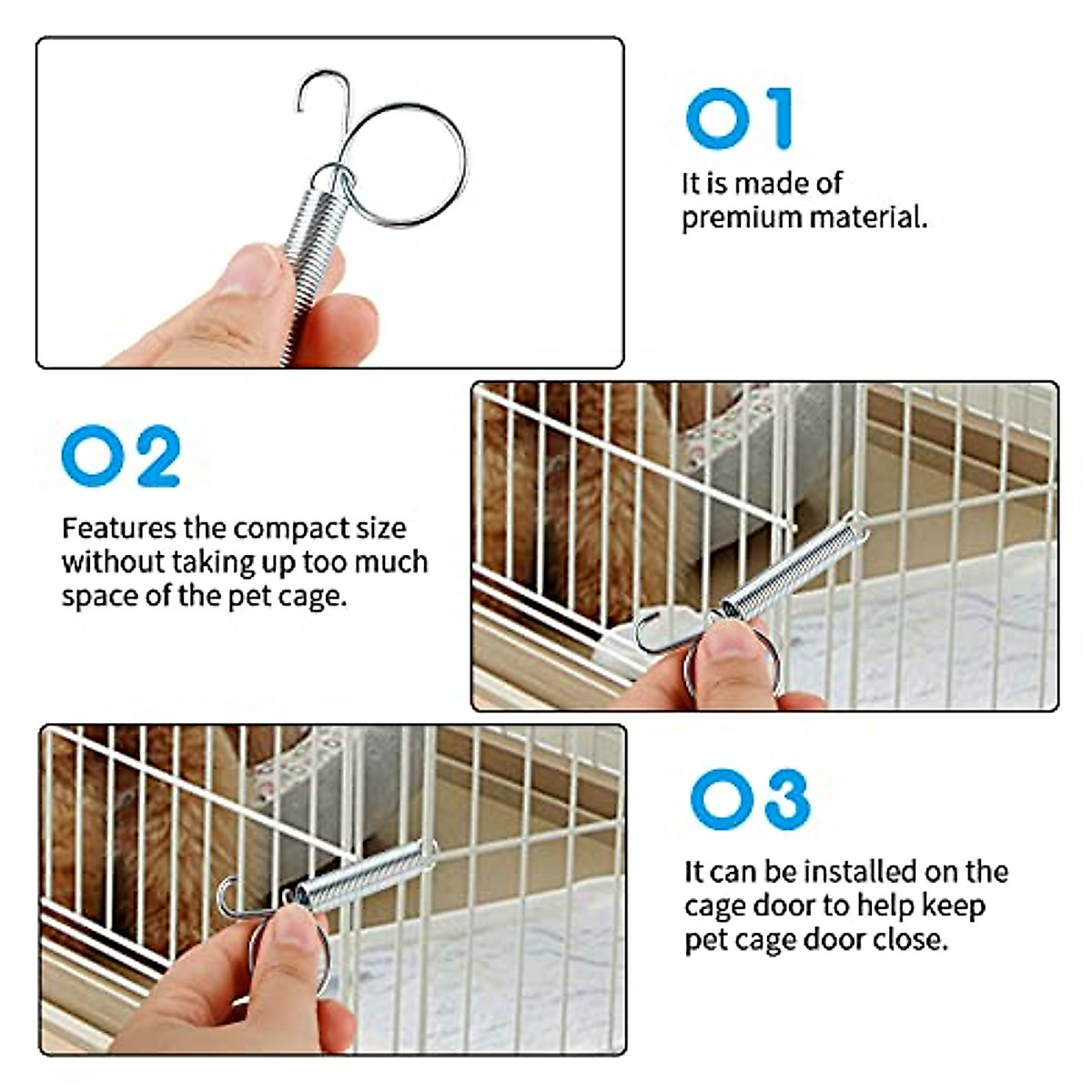 CheeFun Spring Latch Hook for Cages: Multifunctional Metal Spring Latch for Fixing Pet Cage Door (10 Pcs)