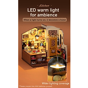 Rowood Miniature House Kit,DIY Miniature Dollhouse Kit for Adults,Model Kits for Adults to Build with LED,Birthday for Teens(Homey Kitchen)