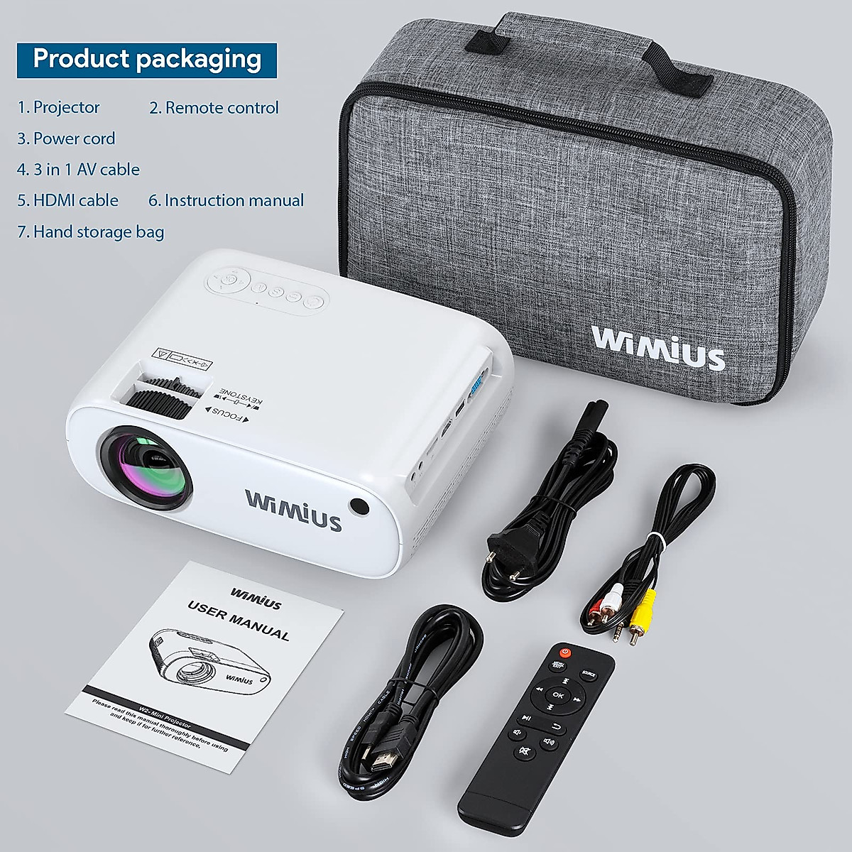 WiFi Projector Bluetooth, W2 Mini Projector Support 1080P Full HD and 250'' Display, Portable Projector with 50% Zoom Function, Home Cinema Projector Compatible with iOS, Android, TV Stick, PS4