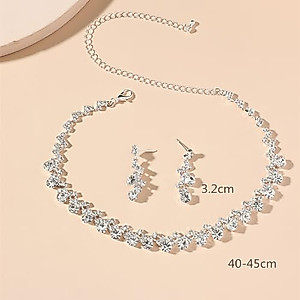 Supra Diamanto Silver Bridal Necklace Earrings Set Bridel Wedding Jewelry Set Rhinestone Choker Necklace for Women (2 piece set) (DTN14026395SZ)