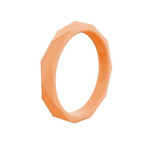 QALO Women's Rubber Silicone Ring, Geo Stackable, Rubber Wedding Ring for Women, Breathable, Durable Engagement Silicone Band, 3.5mm Wide 2.5mm Thick, Peach, Size 8