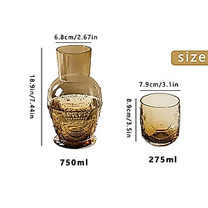 ZWMBYN Vintage Bedside Water Carafe and Glass Set, Crystal Nightstand Water Carafe with Tumbler Glass Cup, Elegant Mouthwash Decanter & Water Pitcher for Storing Water, Juice and Other Drinks