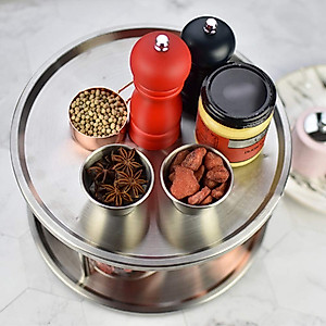 2 Tier Lazy Susan Turntable Organizer,Stainless Steel 360 Degree Turntable Pantry cabinet Turning Table Spice Rack Organizer Tray for Kitchen Bathroom Bedroom Parlor