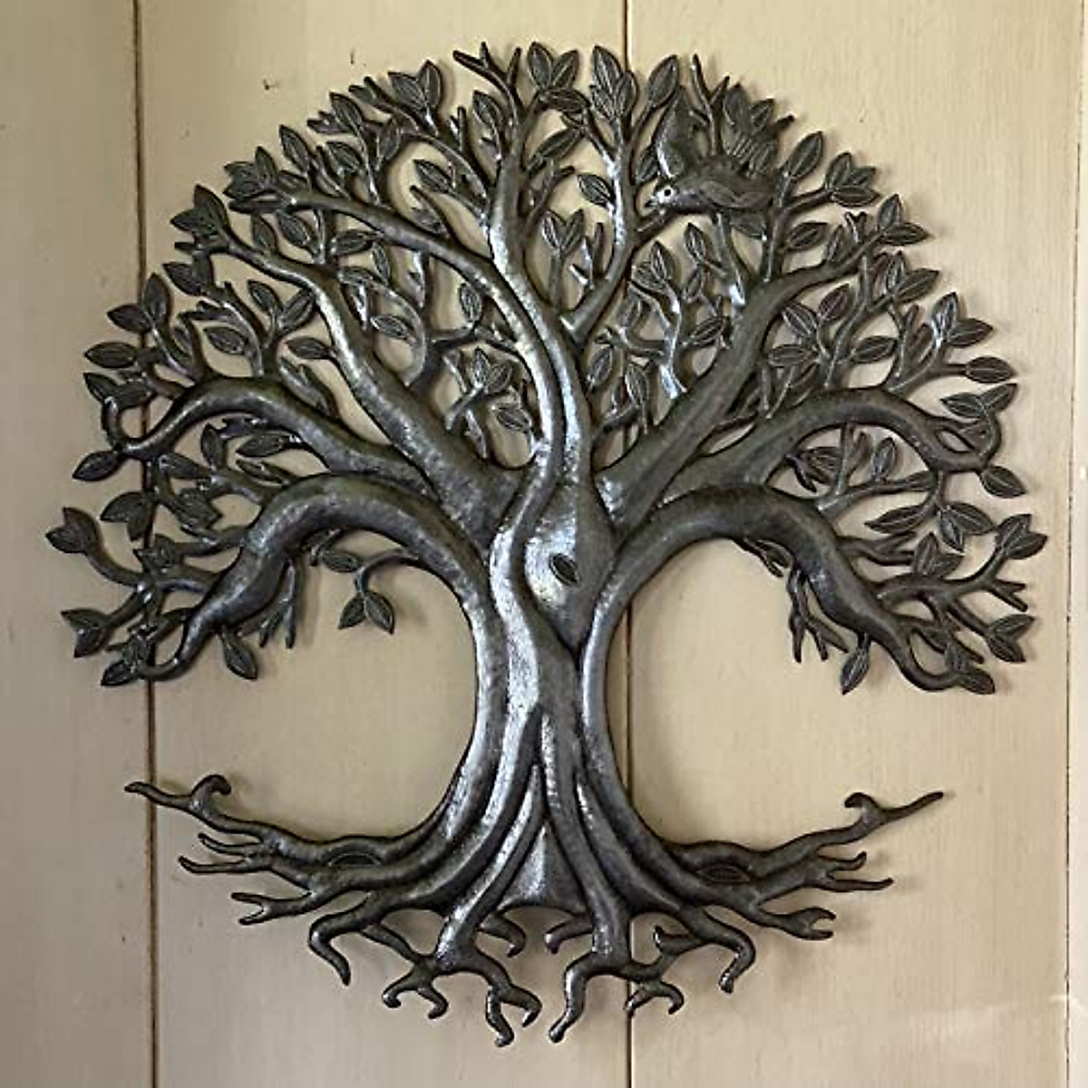 Tree of Life, Garden Metal Plaque, Indoor and Outdoor Wall Décor 23 Inches Round Haitian Art
