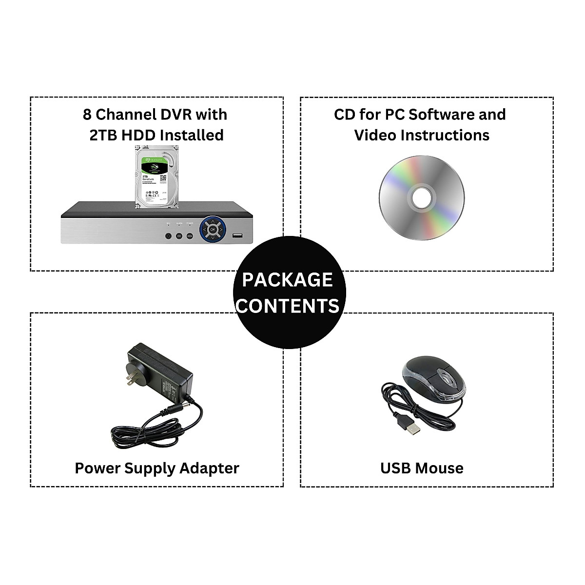 Evertech H.265 8 Channel Hybrid DVR Security Recorder with 2TB Hard Drive, Compatible with 720P, 1080P AHD/TVI/CVI/Analog Cameras