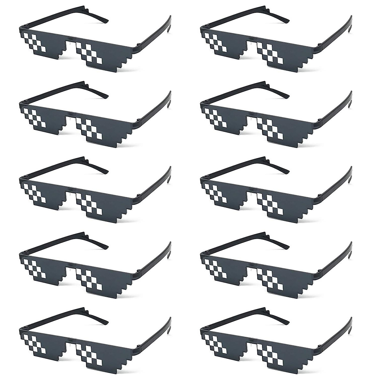 JYZOBJHB 10 Pieces Thug Life Party Sunglasses Pixelated Mosaic Eyewear Black for Unisex Adults Kids (Flat Black)
