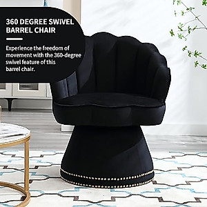 Sudwesto 360 Degree Swivel Barrel Chair, Velvet Upholstered Armchair, Round Accent Sofa Chair with Shell Back Design and Nailhead Trim, Swivel Club Chair for Living Room, Bedroom (Black)