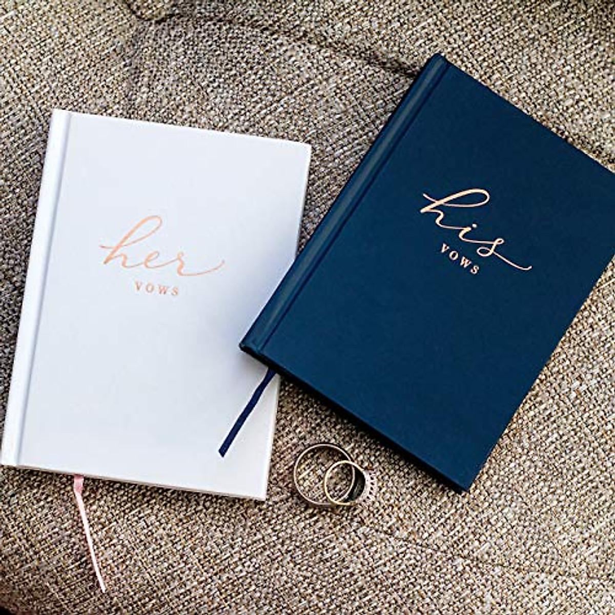 J&A Homes Vow Books His and Hers Hardcover - Wedding Day Officiant Book with Gold Foil - Rustic Wedding Book Journal - Rustic Wedding Decorations, Journal Book 5.5" x 3.9" White Navy (40 Pages)