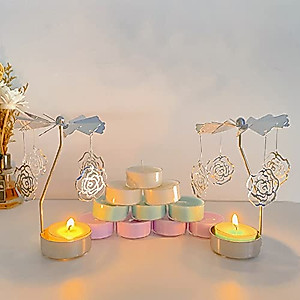 Tea Lights Candles Holders - Scented Tea Lights Candles Silver DIY Spinning Tealight Candle Holder &12pcs Scented Tealight Candles Decorative Christmas Wedding Candles Sets for Home Decor