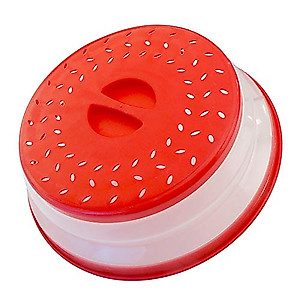 Pack of 2, Collapsible Microwave Food Cover BPA free TPR, 10.5inch, round with grip handle RED+BLUE…