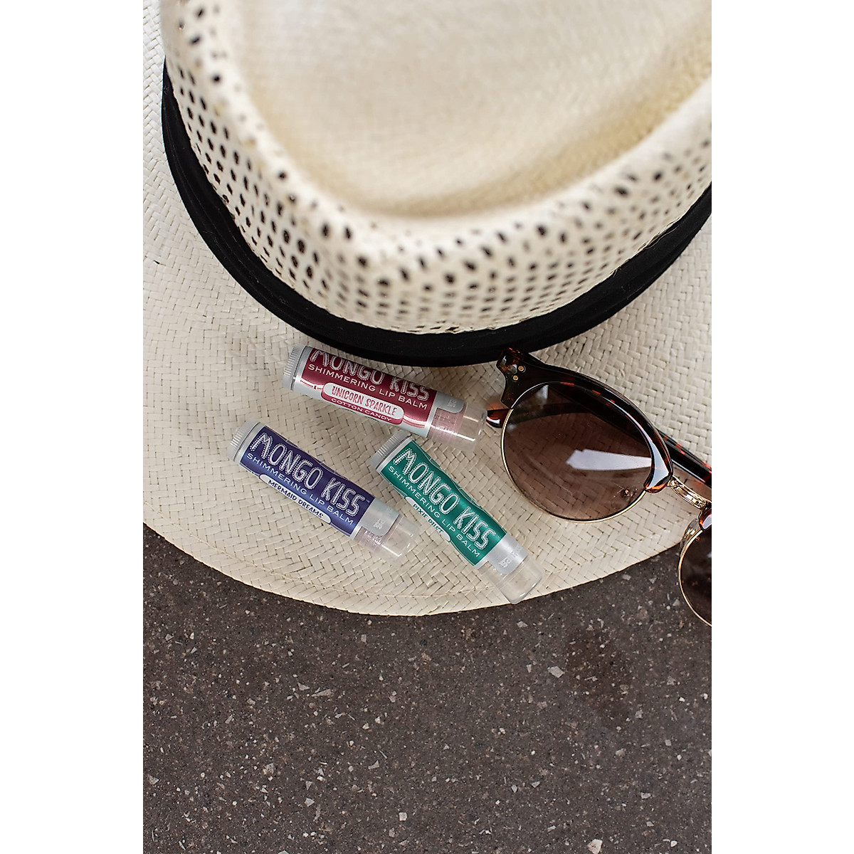 Mongo Kiss Shimmering Lip Balms (6 tubes, 2 packs) by Eco Lips 100% Natural Lip Balms featuring Organic Mongongo Oil, Cotton Candy, Sherbet and Blueberry Pie flavors - Made in USA.