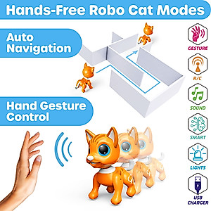 Power Your Fun Robo Pets Cat for Girls and Boys - Remote Control Robot Toy Interactive Hand Motion Gestures, Robot Toys Smart STEM Toy Programmable Treats Walking Dancing Robot Pet for Kids Robot Cat