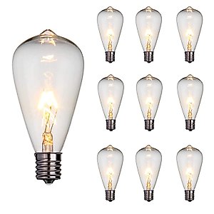 Edison Light Bulbs 10-Pack Replacement ST38 Clear Bulbs - 7 Watts G40/E12 Screw Base for Indoor/Outdoor Patio String Lights, Warm White