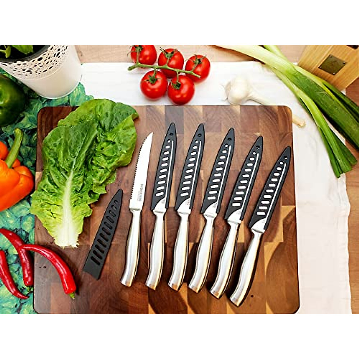 Svensbjerg Steak Knife Set, Serrated Steak Knives, Dinner Knives, Knife Set with Covers, Stainless Steel | SB-SK101