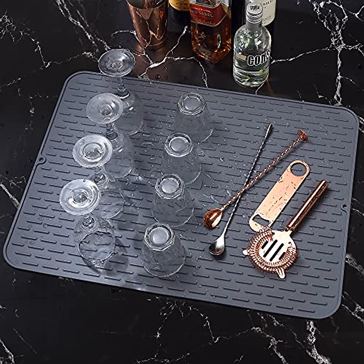 To encounter Silicone Dish Drying Mat - Extral Large 24" x 18" - Set of 2 Flexible Rubber Drying Mat, Heat Resistant Silicone Trivet, Counter Top Mat, Dish Draining Mat, Sink Mat