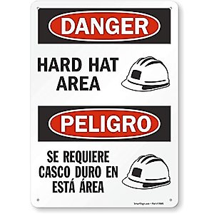 SmartSign - S-2115-PL-14 "Danger - Hard Hat Area" Bilingual Sign | 10" x 14" Plastic