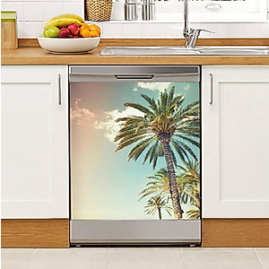 Dishwasher Magnet Sticker Palm Trees Over Cloudy Sky Old Style Magnetic Refrigerator Sticker Appliance Covers Home Kitchen Decor for Fridge Metal Door Garage 23x26in