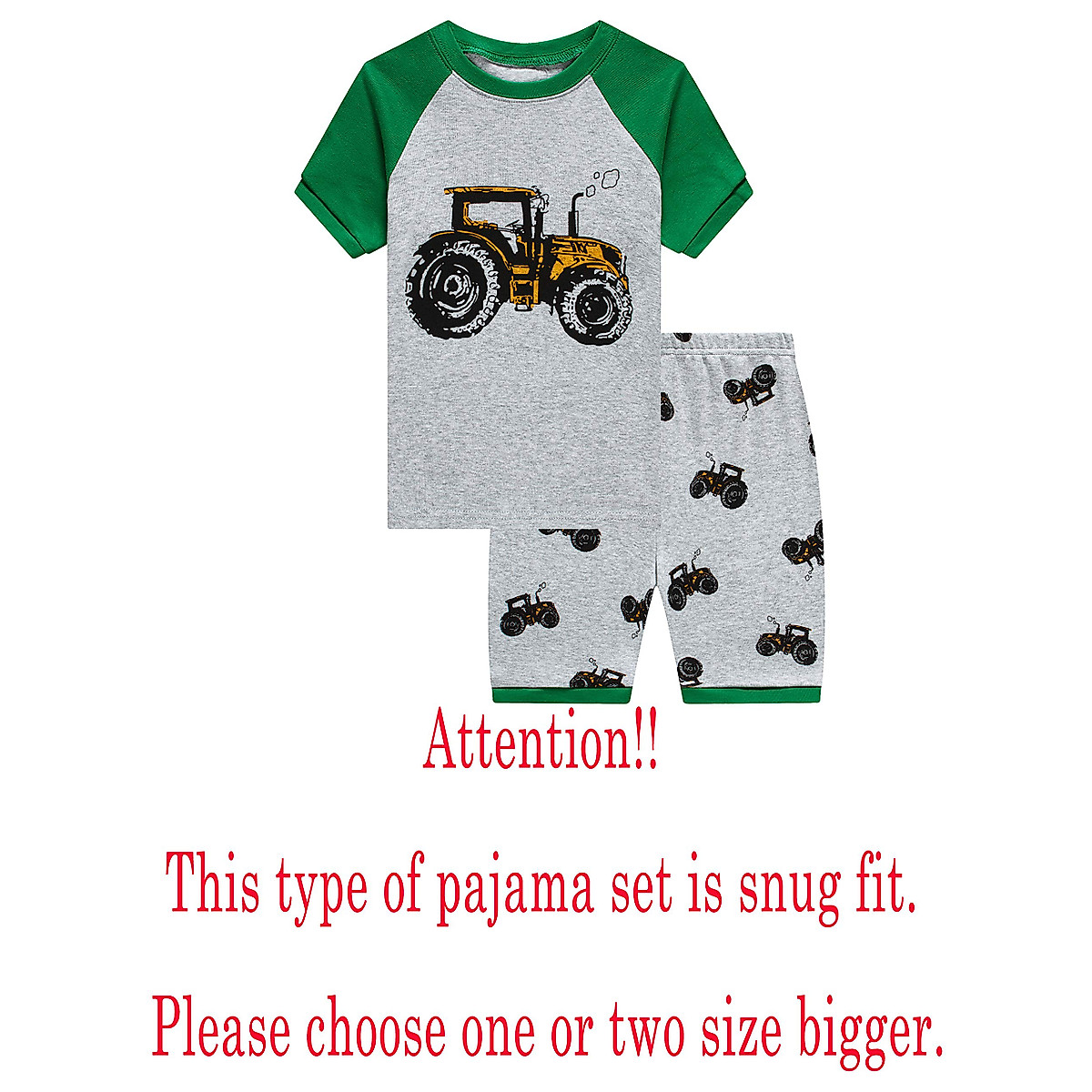 Family Feeling Tractor Little Boys Short Sleeve Pajamas Sets 100% Cotton Summer Pyjamas Kids Pjs Size 4T Tractor