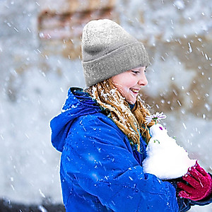 Lvaiz Kids Winter Satin Lined Beanie Hats Toddler Warm Cuffed Hat with Silky Lining Children Knitted Watch Hat Grey