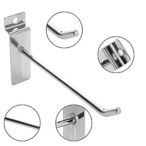 30Pack Slatwall Hooks, 4”& 6” Heavy Duty Panel Display Hooks, Commercial Grade Slat Board Hooks for Panel, 1/4” Thickness Metal Slatwall Deluxe Hooks for Garage Shop Retail Display, Silver