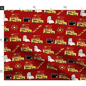 Spoonflower Fabric - School Bus Red Back to School Yellow Bear Transportation Printed on Petal Signature Cotton Fabric Fat Quarter - Sewing Quilting Apparel Crafts Decor