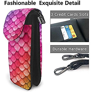 Beautiful Colorful Rainbow Mermaid Scales Women Soft PU Leather Cellphone Purse Wallet Handbag Small Crossbody Shoulder Bag