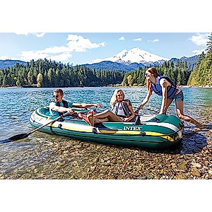 INTEX 68380EP Seahawk 3 Inflatable Boat Set: Includes Deluxe 54in Aluminum Oars and High-Output-Pump – SuperStrong PVC – Fishing Rod Holders – 3-Person – 790lb Weight Capacity