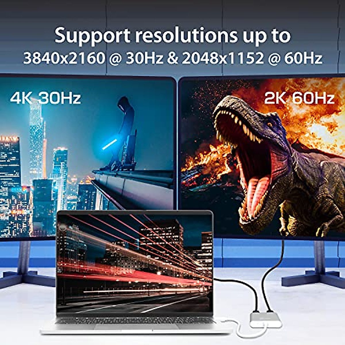 j5create USB to HDMI Adapter - Dual HDMI USB 3.0 Multi-Monitor Cable | 4K + 1080p | Compatible with Windows and macOS (JUA365)
