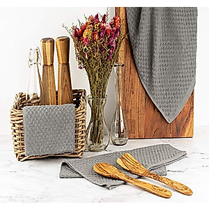 [12 Pack] Cotton Kitchen Towels - Waffle Weave for Embroidery Absorbent Terry Cloth Dish Towels for Washing Hand and Drying Dishes Rags 15x26 Inches, Gray