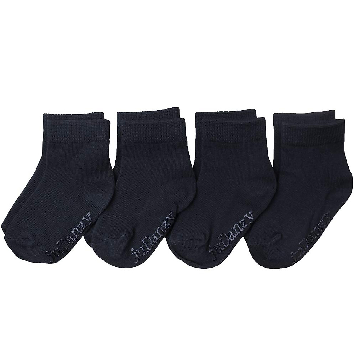 juDanzy 4 Pack Black Ankle Socks Babies, toddlers & Kids Ages 0-8 Years (with grips) (0-6 Months)