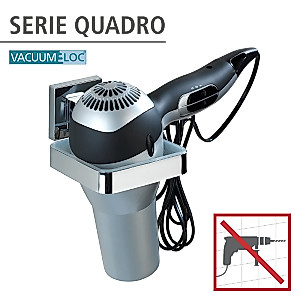Wenko "Quadro" Hair Dryer Holder with Vacuum-Loc, Silver