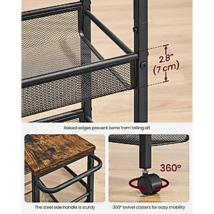 VASAGLE Slim Rolling Cart, 5-Tier Storage Cart, Narrow Cart with Handle, 8.7 Inches Deep, Metal Frame, for Kitchen, Dining Room, Living Room, Home Office, Rustic Brown and Black ULRC035B01