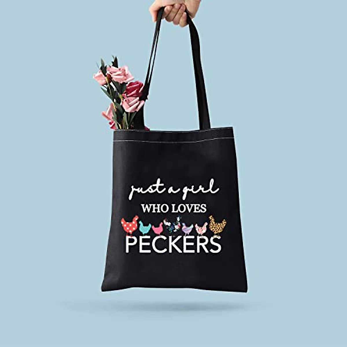 BDPWSS Chicken Lover Tote Bag Just a Girl Who Loves Peckers Funny Chicken Farmer Gift Bag (Girl love Peckers TGbl 2)