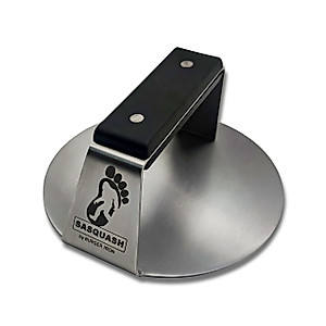 The Sasquash - 6" Heavy Duty Extra Wide Flat Handle Smashed Burger Press - Commercial Grade One-Piece Welded Stainless Steel Burger Smasher
