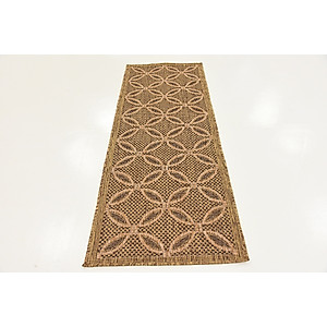 Unique Loom Outdoor Trellis Collection Area Rug - Spiral (2' 2" x 6' 1" Runner, Light Brown/ Brown)